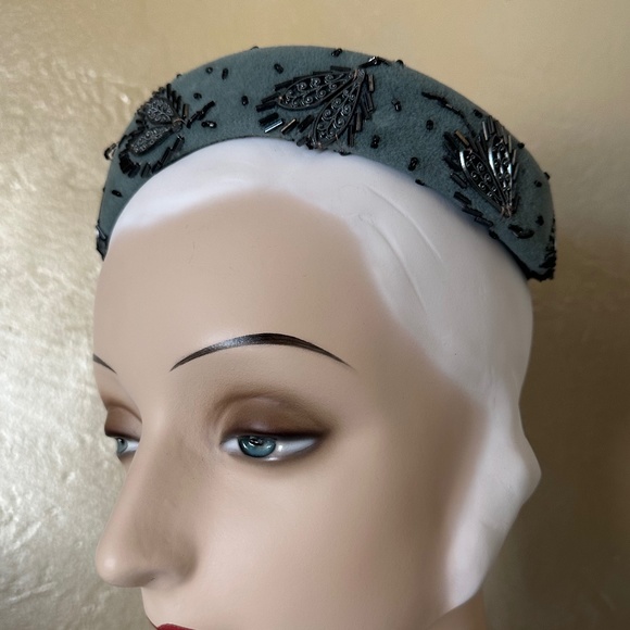 Accessories | Elegant 195s Light Blue Felt Beaded Cocktail Hat | Poshmark